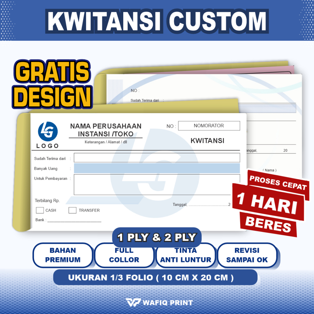 Jual Kwitansi Pembayaran Custom 2 ply / Rangkap 2 Ukuran 1/3 folio Full ...