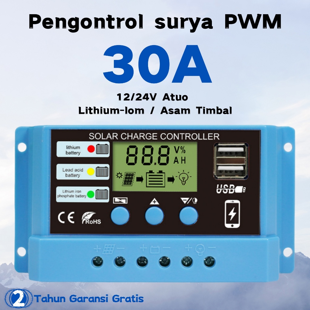 Jual Solar Charge Controller LCD LED Display Solar PWM 12V/24V 30A USB Panel Surya Charge ...