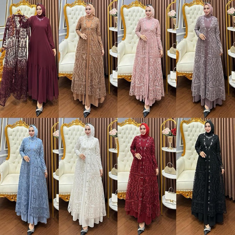 Jual Gamis Brokat Terbaru 2025 Gamis Lebaran Gamis Kondangan Mewah Kekinian Clarisa Dress maxy ...