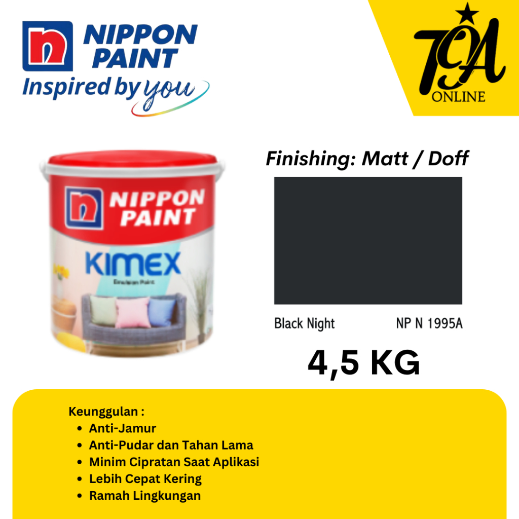 Jual NIPPON PAINT Kimex Cat Tembok Interior Black Night 4,5 KG | Shopee ...
