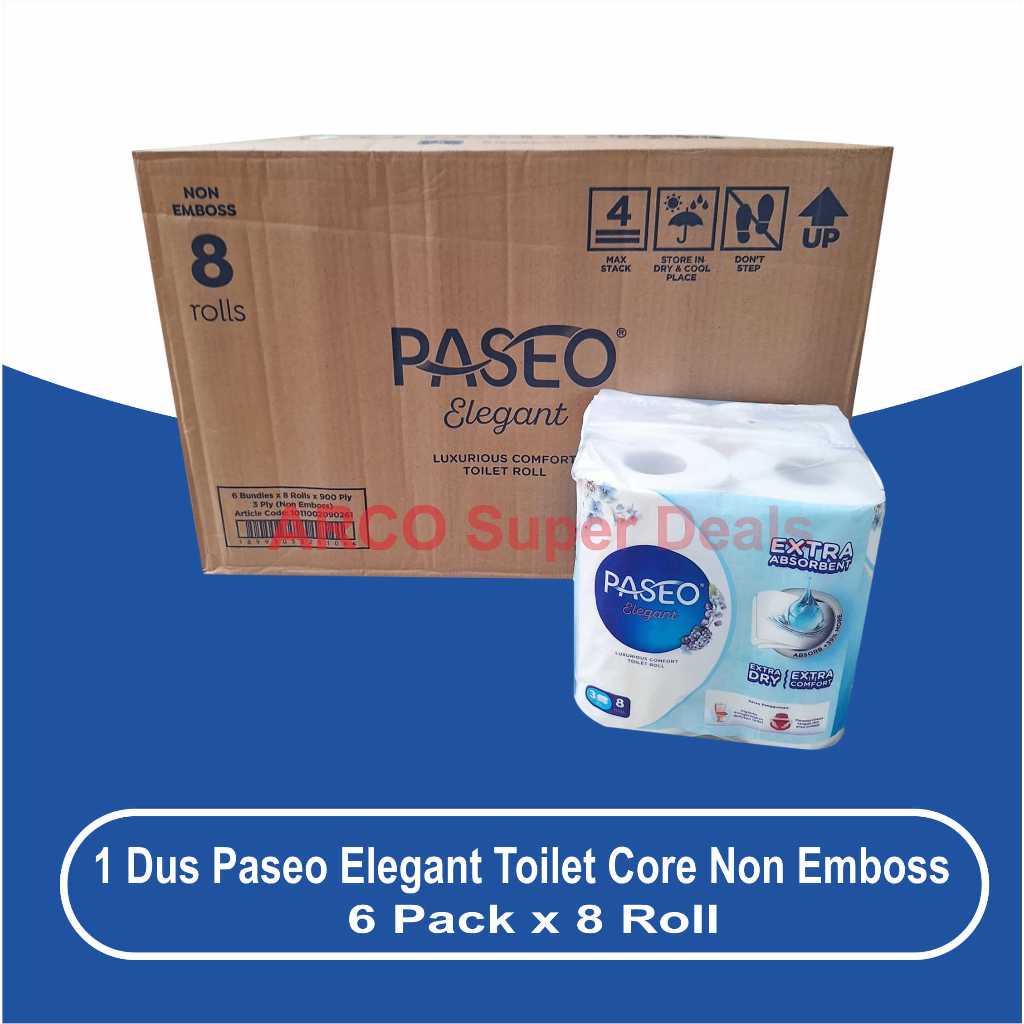 Jual 1 Dus Paseo Elegant Tissue Gulung Toilet Bathroom Non Emboss 300 Sheets 3 Ply 8 Roll Isi 6 ...