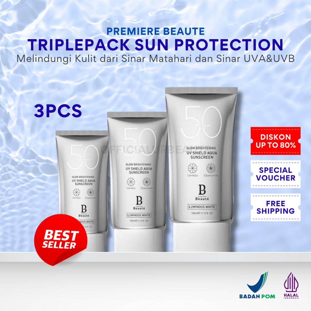 Jual 3 Pcs Premiere Beaute Sunscreen UV Shield SPF 50+++ - Melindungi ...