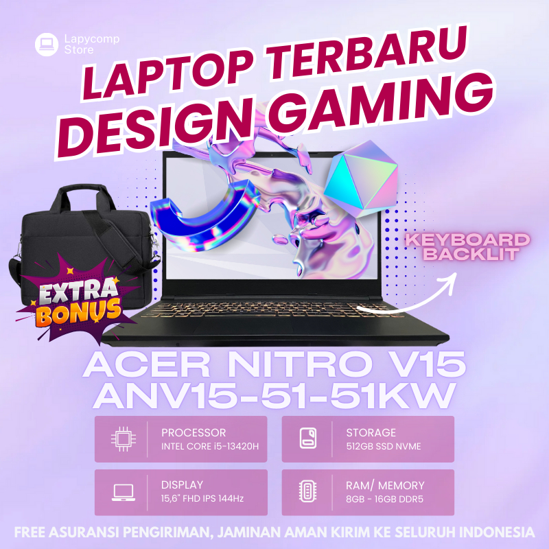 Jual PROMO LAPTOP GAMING BARU ACER NITRO V15 ANV15-51KW VGA NVIDIA 6GB CORE i5-13420H RAM 16GB ...