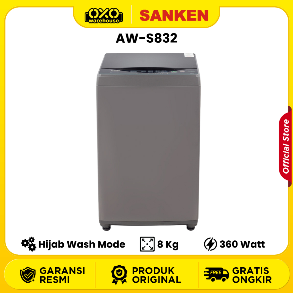 Jual SANKEN Mesin Cuci Top Loading AW-S832 HBK Hijab Mode 8 Kg Low Watt ...