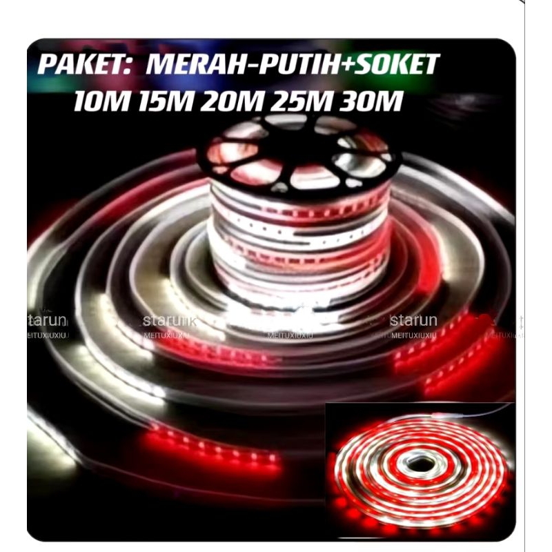 Jual PAKET LED STRIP SELANG RGB MERAH PUTIH 3528 2835 220V + ADAPTOR ...
