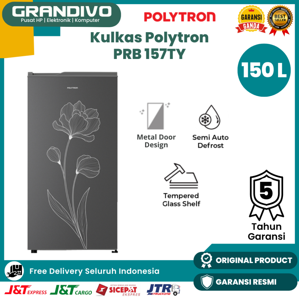 Jual Kulkas 1 Pintu Polytron 150 Liter PRB 157TY LOW Watt Metallic Door ...
