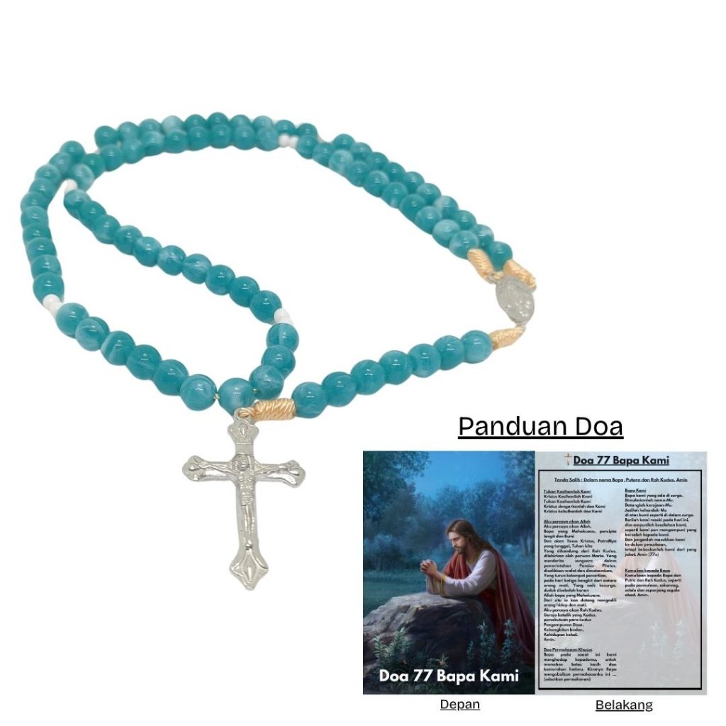 Jual Rosario 77 Bapa Kami – Motif Marmer Hijau Corak Putih Dan Panduan Doa 77 Bapa Kami Depan ...