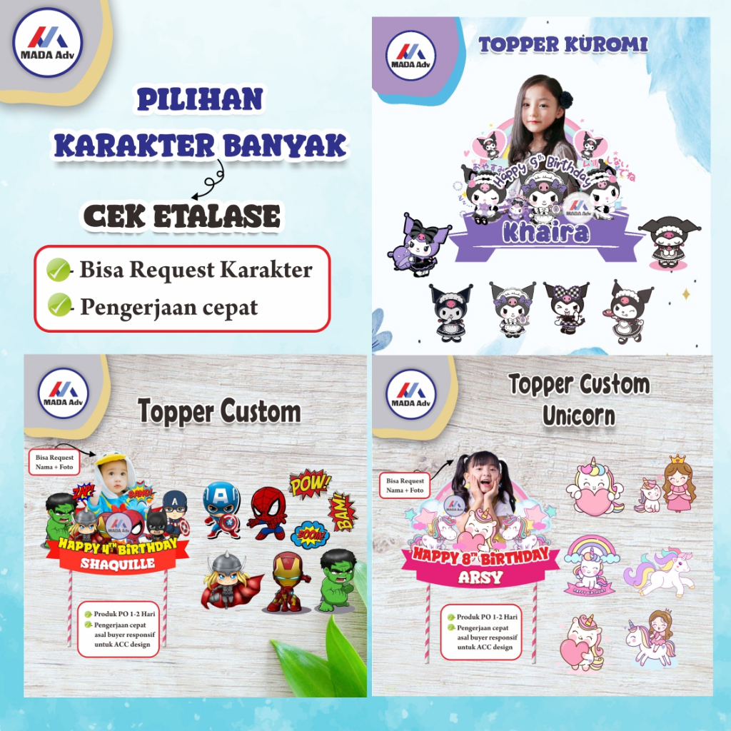Jual Topper Cake Kue Custom Banyak Pilihan Karakter / Topper Cake Kue ...
