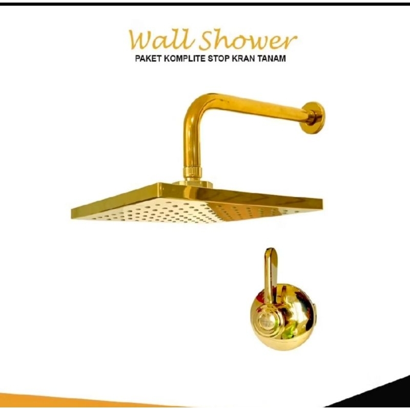 Jual Paket wall shower set stainless gold + kran tanam gold / wall ...