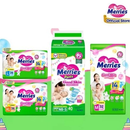 Jual (KEMASAN JUMBO) Popok Merries Good Skin - Size NBS 40/ M48 / L42 ...