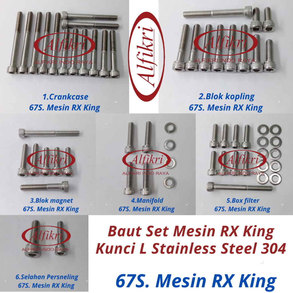 Jual 67S. Mesin RX King Baut Set Mesin Yamaha Mesin RX King Kunci L Stainless Steel 304 fullset ...