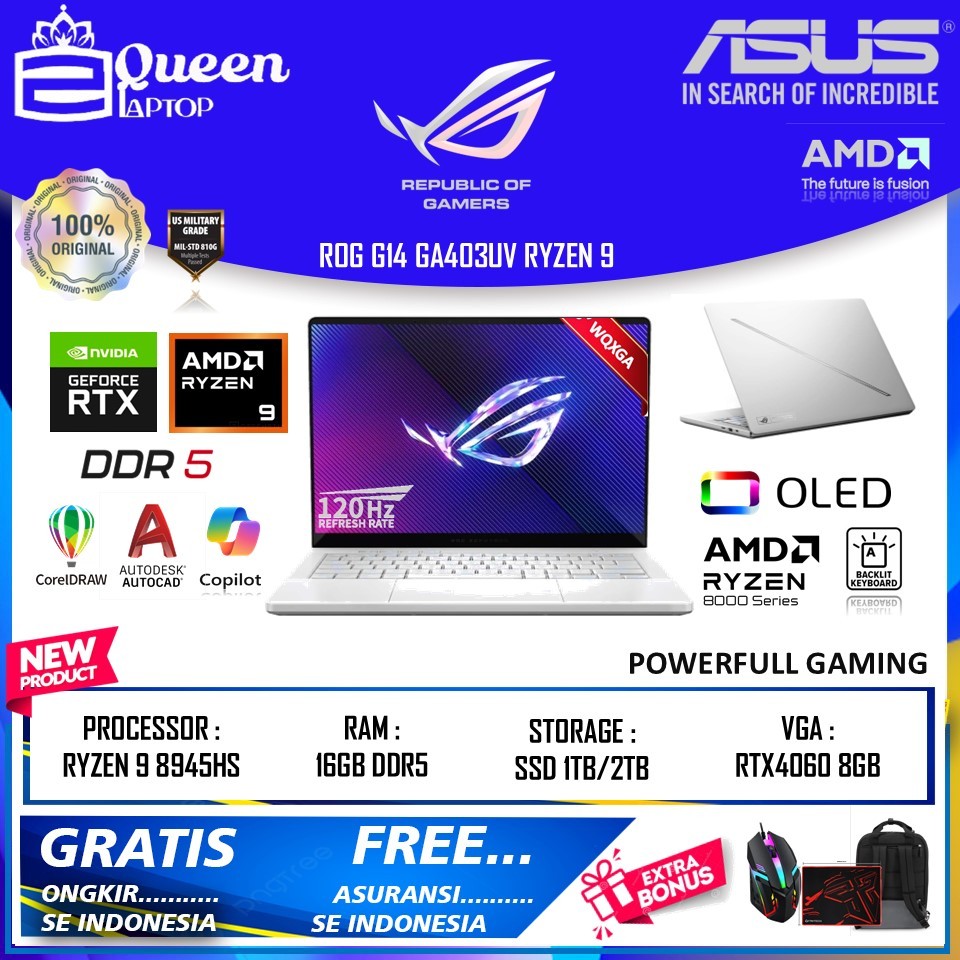 Jual ASUS ROG ZEPHYRUS G14 GA403UV AMD RYZEN 9 8945HS DDR5 16GB 1TB SSD ...