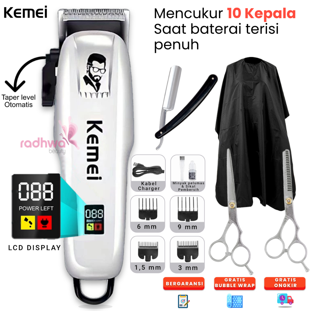 Jual Mesin Cukur Rambut Elektrik Cas Hair Clipper Kemei Paket Lengkap untuk Salon dan Barbershop ...