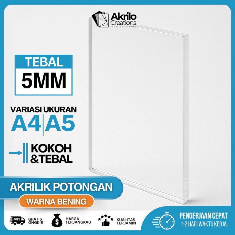Jual Akrilik Lembaran A4 / A5 5mm | Acrylic Bening Tebal | Akrilik Lembaran 5mm Custom Potong ...