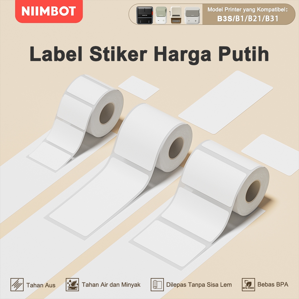 Jual NIIMBOT B1/B21/B3S Kertas Label Termal Putih, untuk Cetak Logo ...