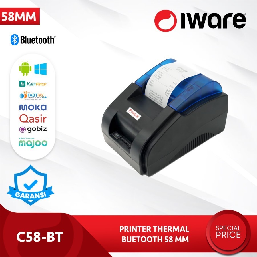 Jual PRINTER KASIR/PPOB THERMAL 58MM IWARE C58BT ANDROID (USB+BLUETOOTH) | Shopee Indonesia