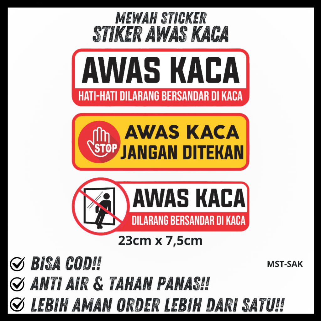 Jual STIKER AWAS KACA HATI-HATI STICKER DILARANG BERSANDAR DI KACA ...