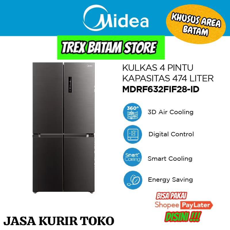 Jual KULKAS MIDEA 4 PINTU KAPASITAS BESAR UK 474 LITER MDRF632FIF28-ID ...