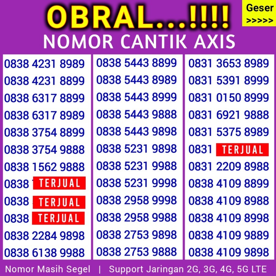 Jual Kartu Perdana Nomor Cantik AXIS ABAB 111 222 333 444 555 666 777 888 999 000 | Shopee Indonesia