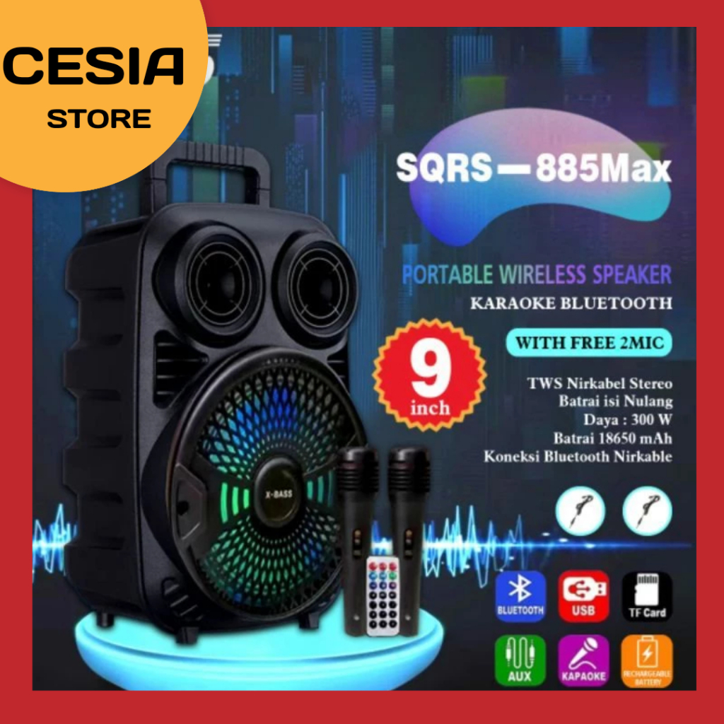 Jual [ CS] 2 MIK Speaker Bluetooth 855Max With Portable Karaoke Speaker ...