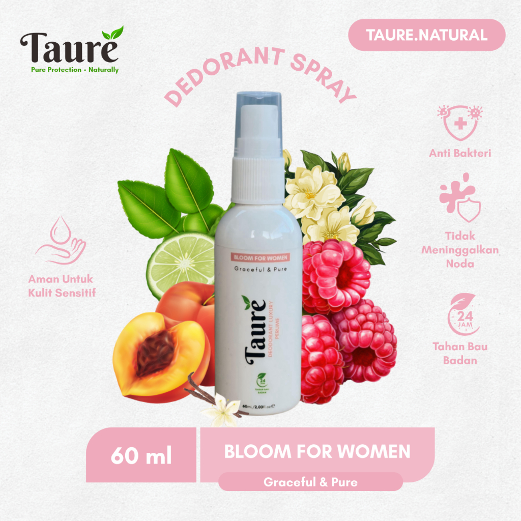 Jual Taure Deodorant Spray Bloom – Untuk Wanita | Anti Bau, Tahan Lama, Tidak Noda | 60ml ...