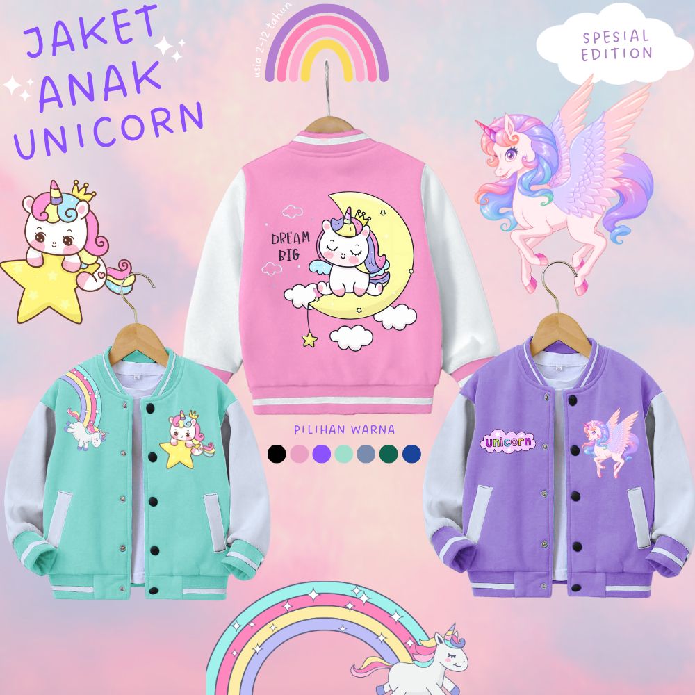 Jual ( SPESIAL KIDS ) JAKET ANAK UNICORN LUCU NAN IMUT, JAKET VARSITY ...