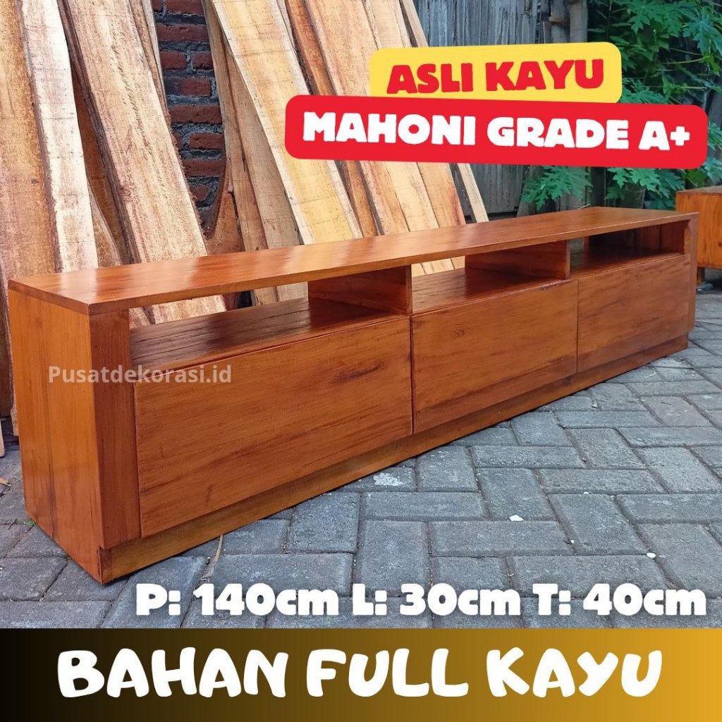 Jual Meja Backdrop Tv Minimalis Bahan Kayu Mahoni Solid Cocok Untuk ...