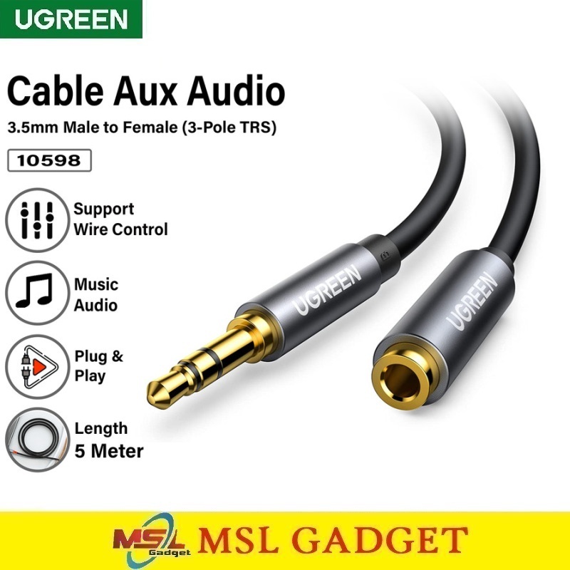 Jual UGREEN Kabel Audio Aux Jack 3.5mm Extension Perpanjangan Aux 3.5mm Male to Female | Shopee ...