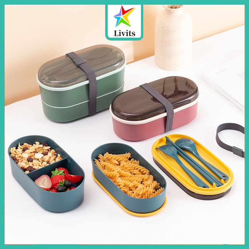 Jual Lunch Box Set Tingkat Kotak Makan dengan Set Sendok Makan Lunch ...
