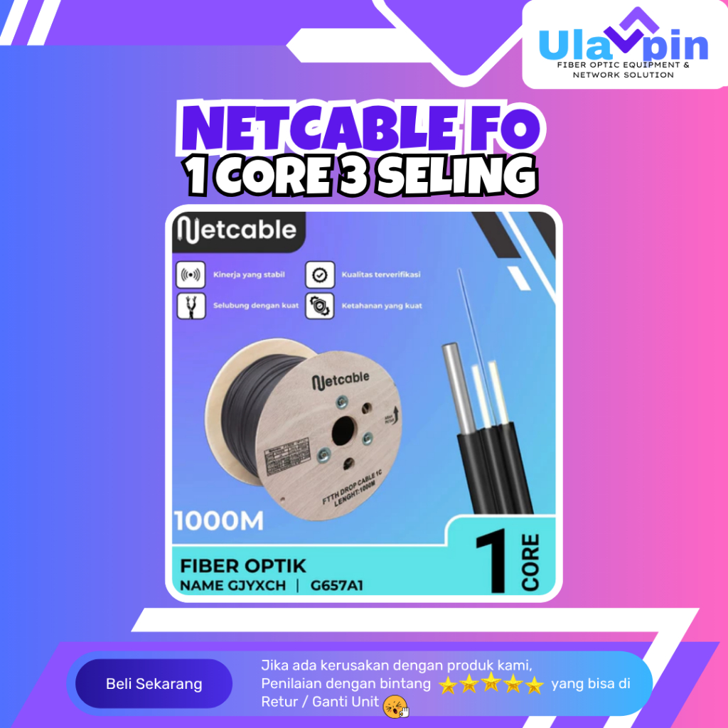 Jual Kabel FO Fiber Optic Netcable Dropcore 1 Core 3 Seling 1KM (1000 ...
