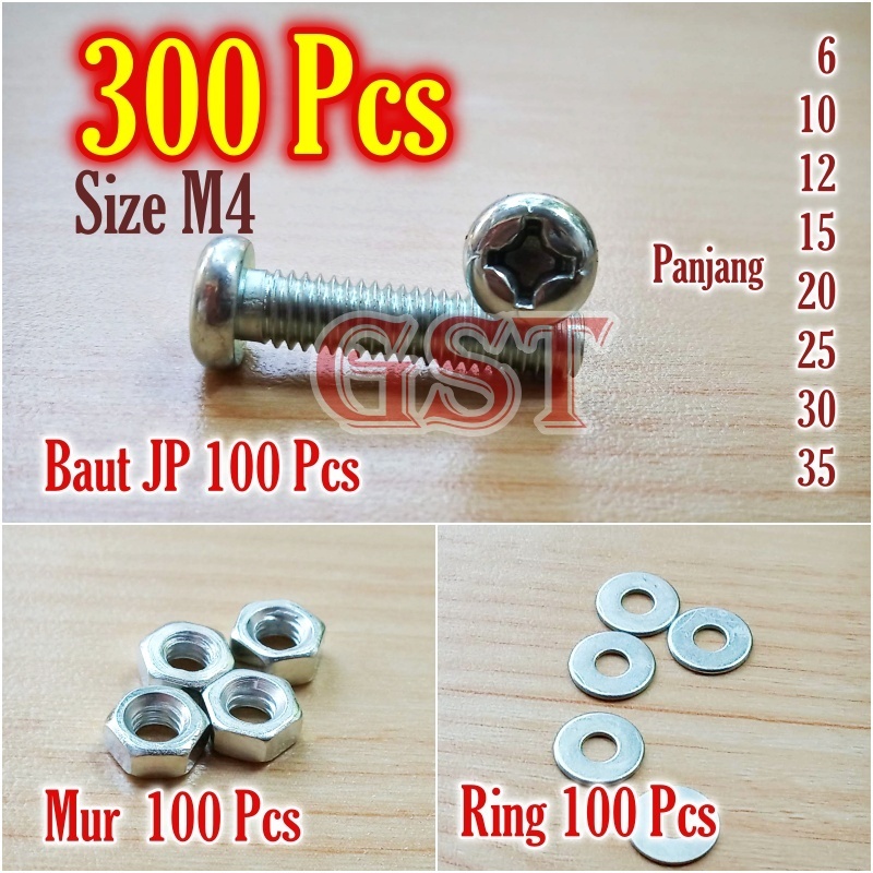 Jual 300Pcs Paket Mur Baut Ring JP M4 x 6 10 12 15 20 30 mm | Shopee Indonesia