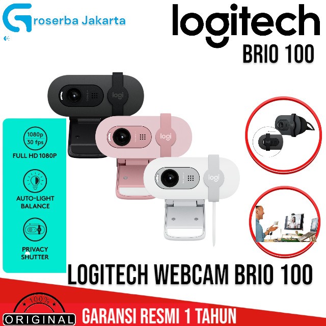Jual Logitech Brio 100 Webcam Full HD Shutter Privacy & Built-in ...