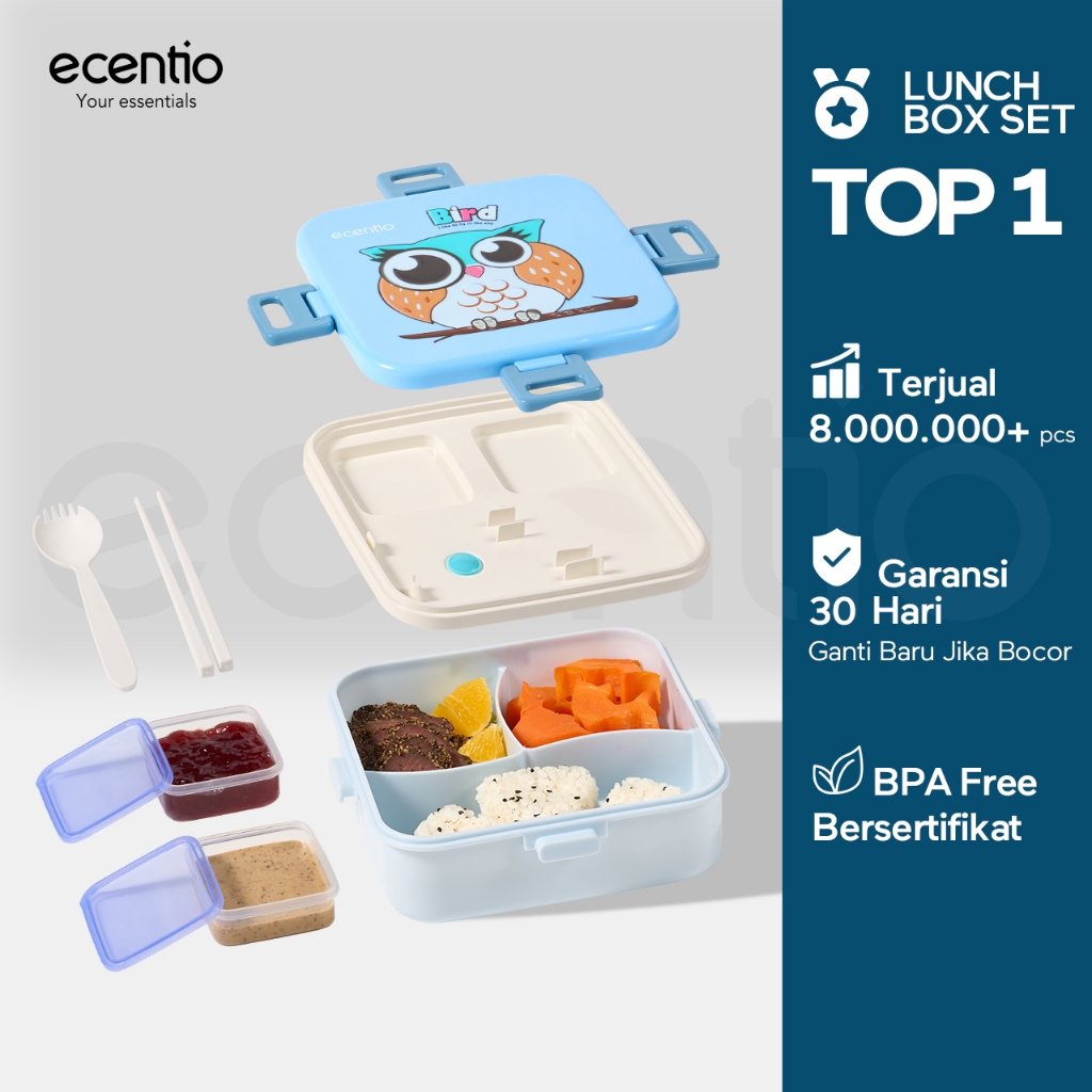 Jual ecentio Tempat Makan Anak Anti Tumpah 1200ml wadah saus*2pcs+sendok dan garpu BPA Free ...