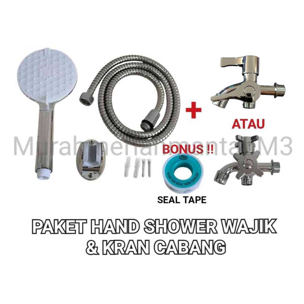Jual PAKET HAND SHOWER WAJIK BULAT PUTIH + KRAN CABANG | Shopee Indonesia