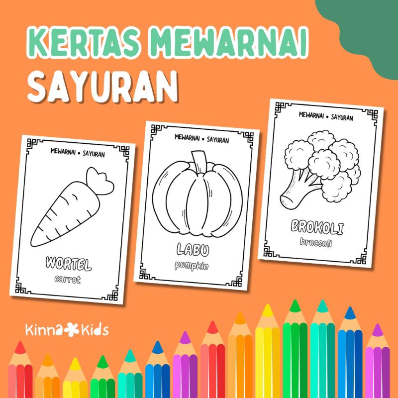 Jual 12 Lembar Kertas Mewarnai Sayuran | Lembar Mewarnai Gambar Sayuran ...