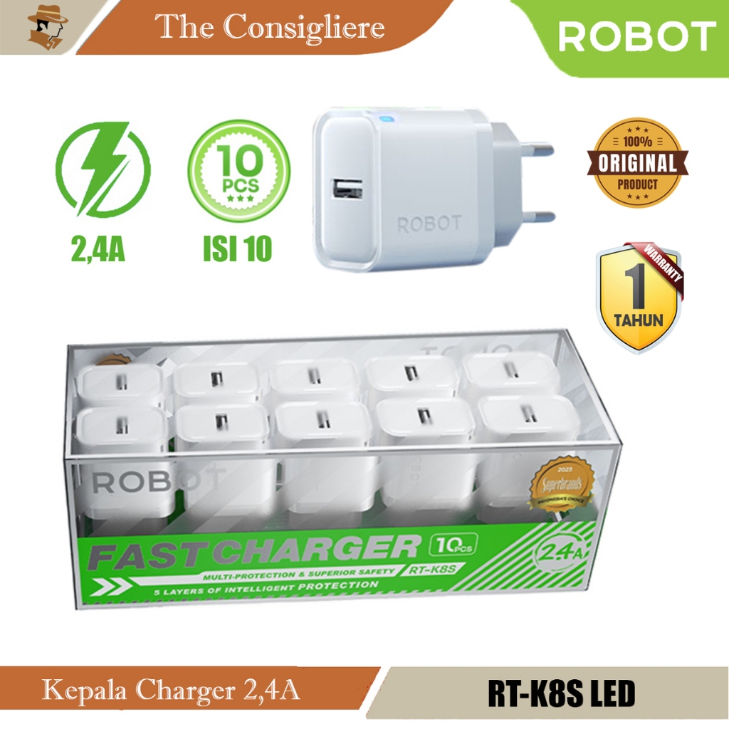 Jual (10 Pcs) Robot Charger RT-K8S LED 10W 2,4A Original White Batok ...