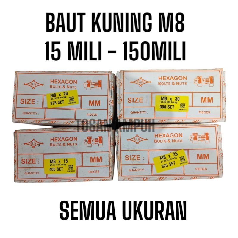 Jual [1 Dus] Baut kuning M8 BHK BMK M8 x 15 - 150 MM Baut kuning Baut ...