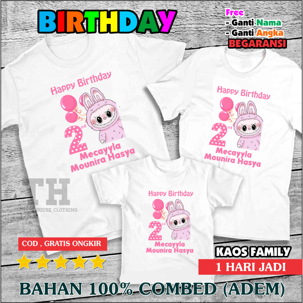 Jual Kaos Family Ulang Tahun Custom Tema Labubu - Free Ganti Nama Dan ...