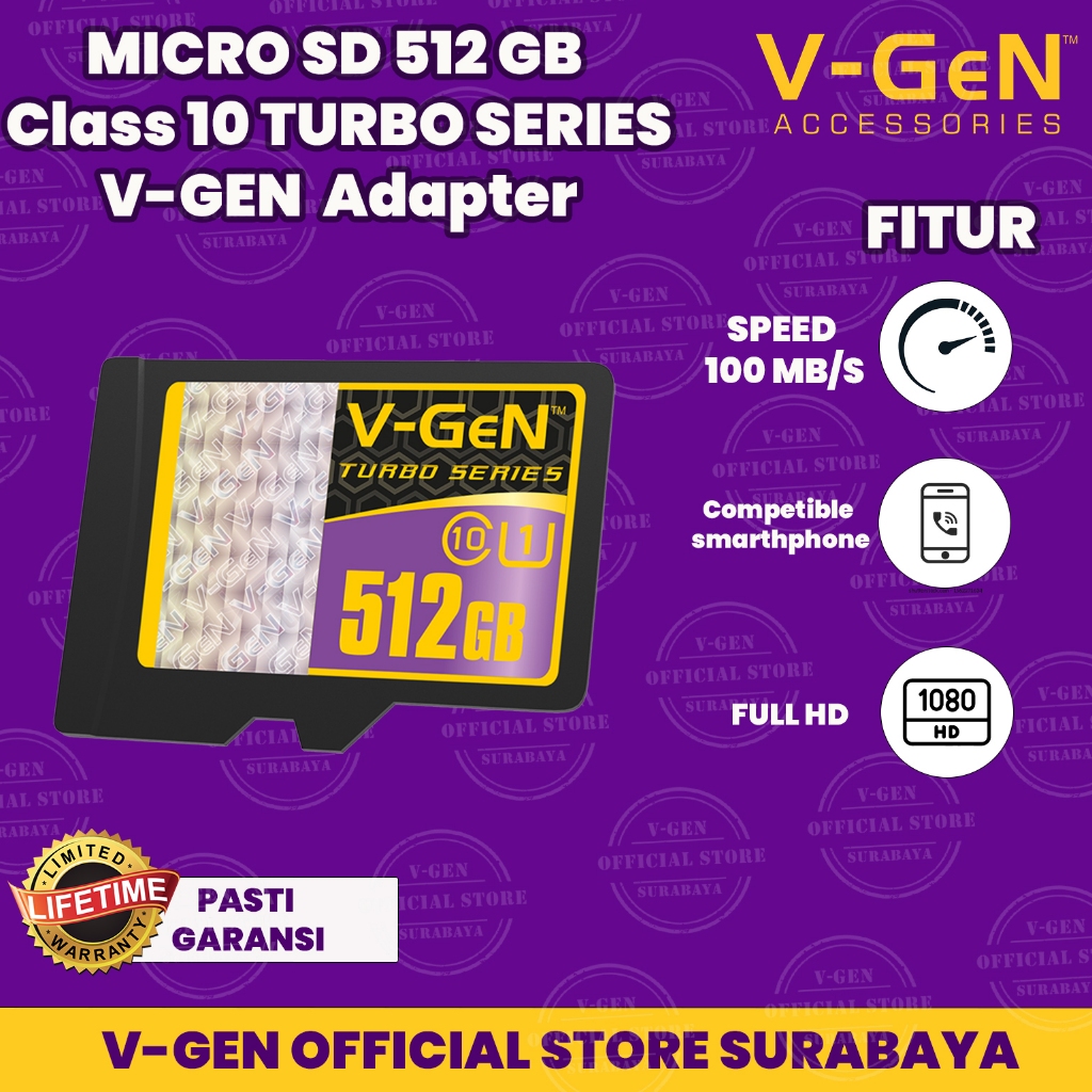 Jual MicroSD V-GeN Turbo 512GB Class 10 Adaptor Memory Card Micro SD ...