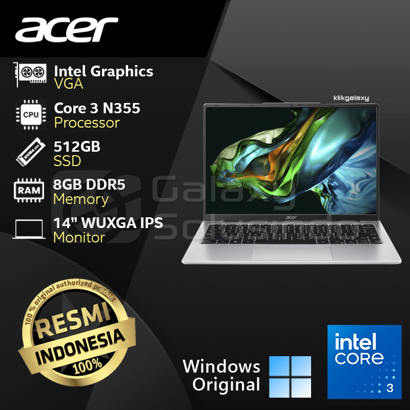 Jual ACER ASPIRE LITE 14 AL14-32P-38RE - Intel Core 3 N355 512GB SSD 8GB RAM - Silver Notebook ...