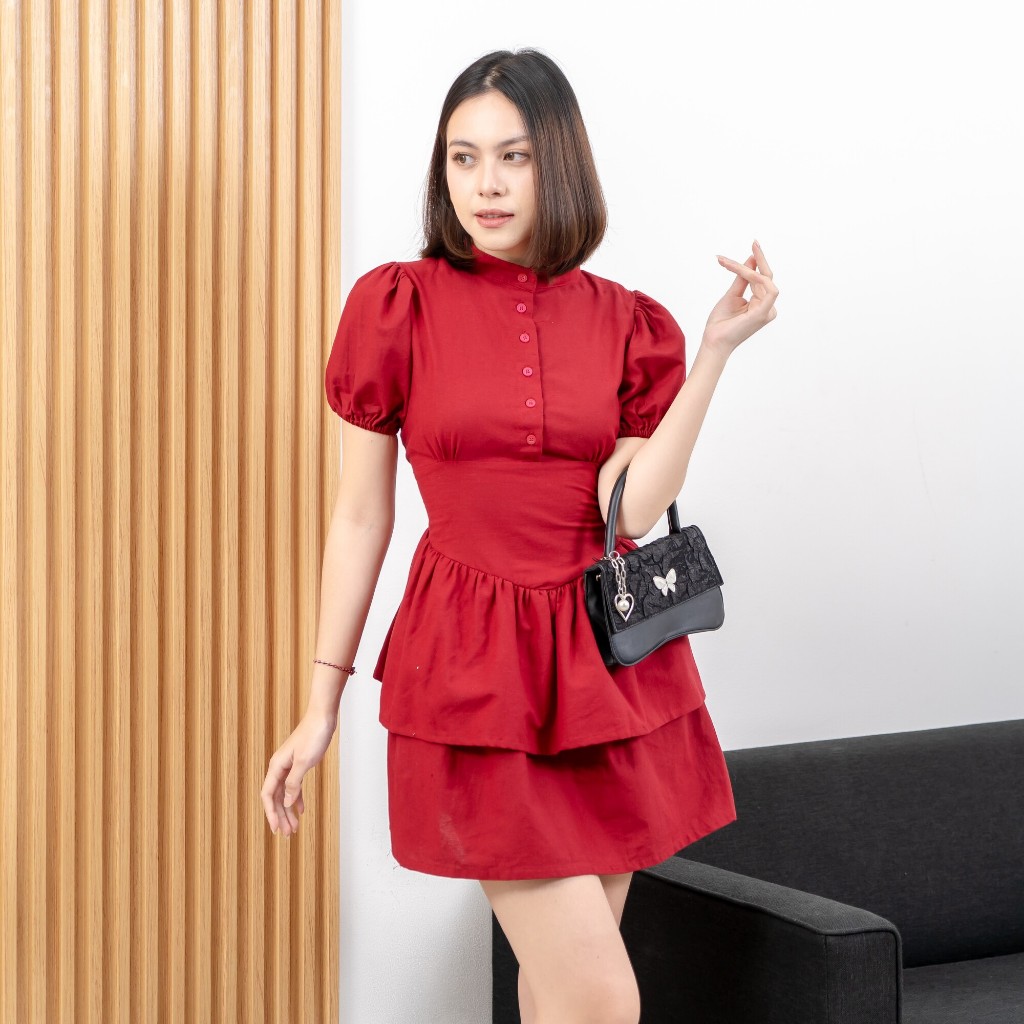 Jual [GURLBUCKET] Shanan Ruffle Dress / Mini Dress / Dress Linen Rami ...