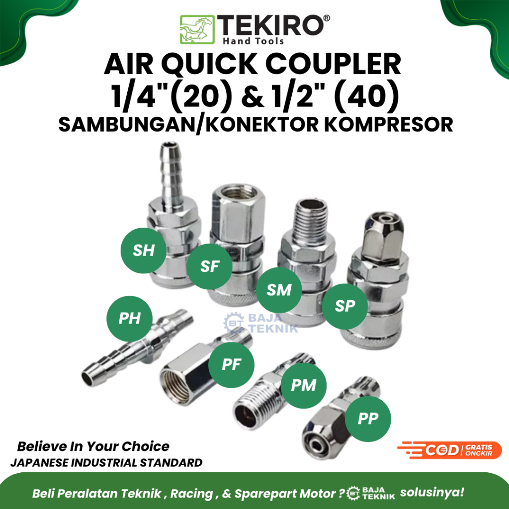 Jual TEKIRO AIR QUICK COUPLER NEPEL KOMPRESSOR 1/4 INCHI 1/2 INCHI SH-20 SH-40 SF-20 SF-40 SM-20 ...