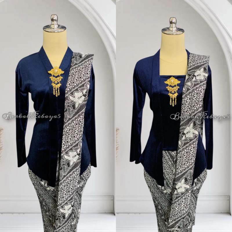 Jual Setelan Kebaya Bludru Navy / Kebaya + Selendang + Jarik Motif ...