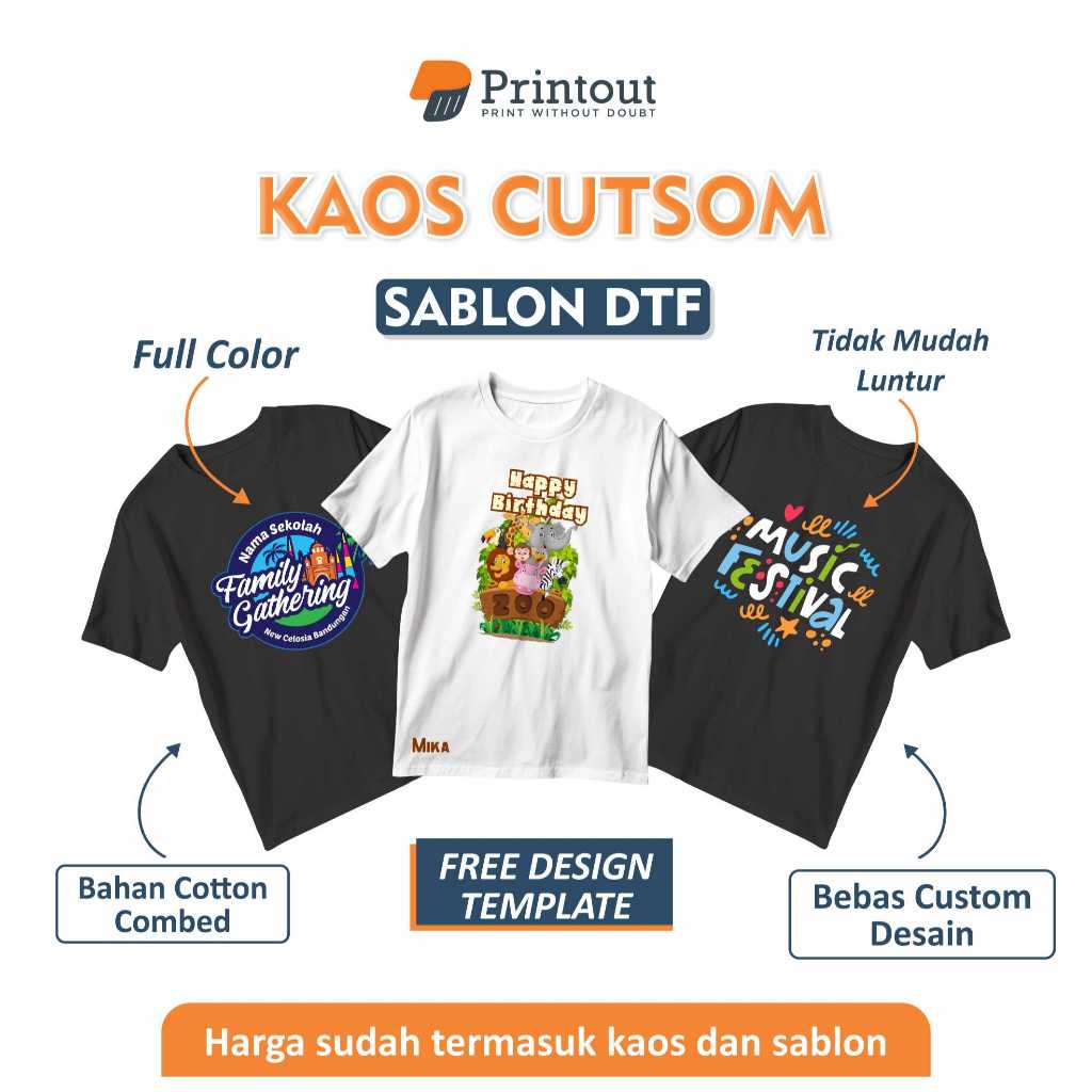 Jual Printout Bikin Kaos Custom Desain Sendiri | DTF Sablon Full Color ...