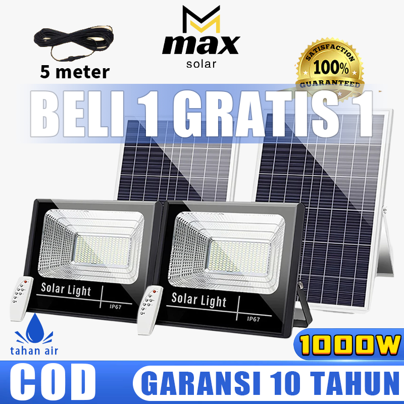 Jual 【Beli 1 gratis 1】Lampu tenaga surya outdoor 1000W IP67 LED lampu ...