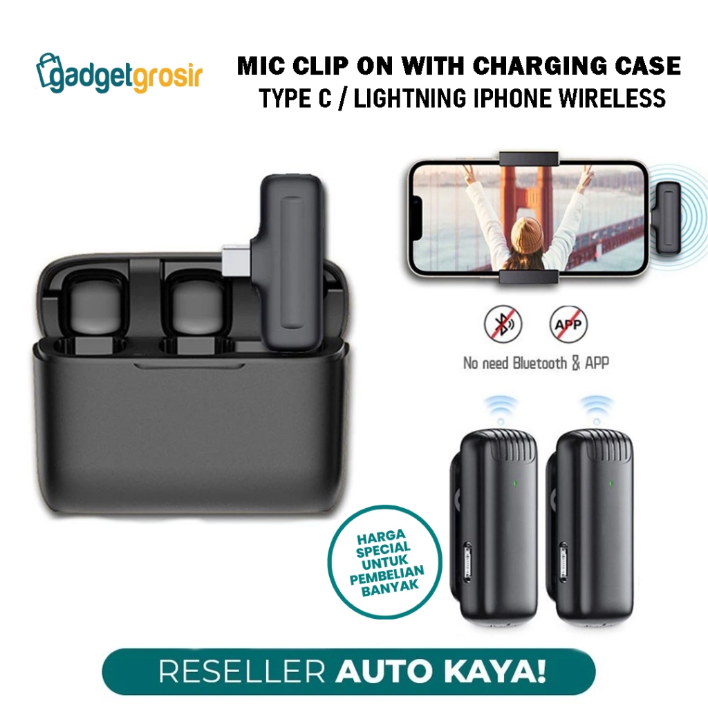 Jual Mic Dual Clip On Wireless Lavalier Microphone Dengan Charging Case ...