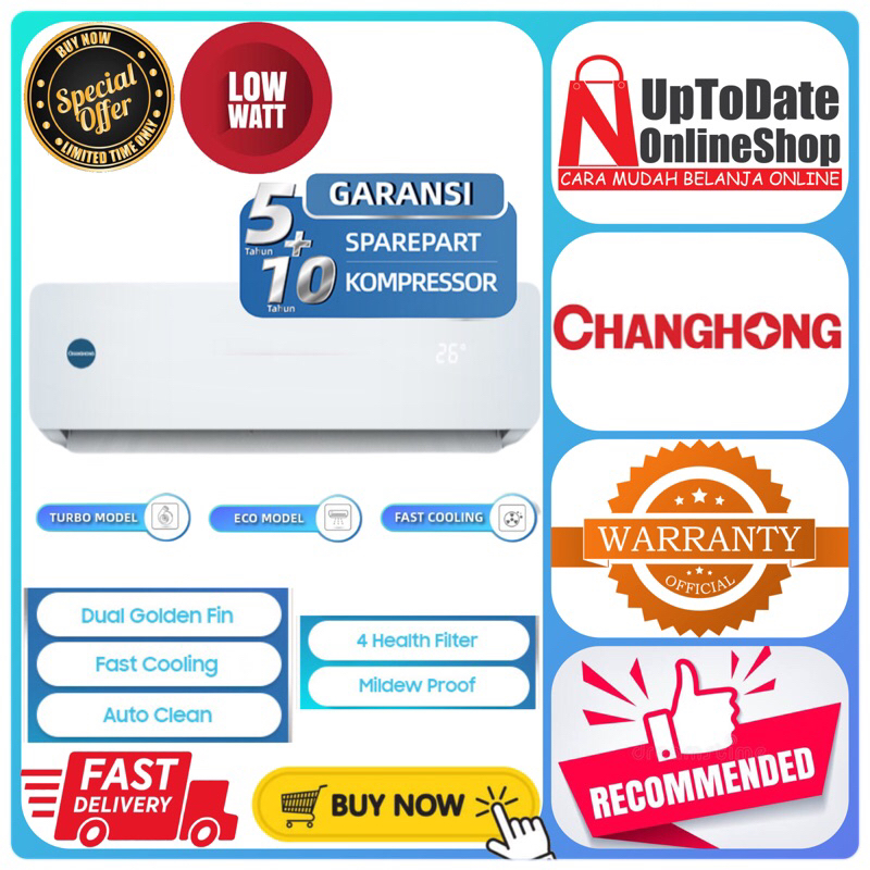 Jual AC CHANGHONG CSC-09CSD CSC09NVB/NVC 09NVA STANDARD 1 PK TURBO COOLING SUPER LOW WATT ...
