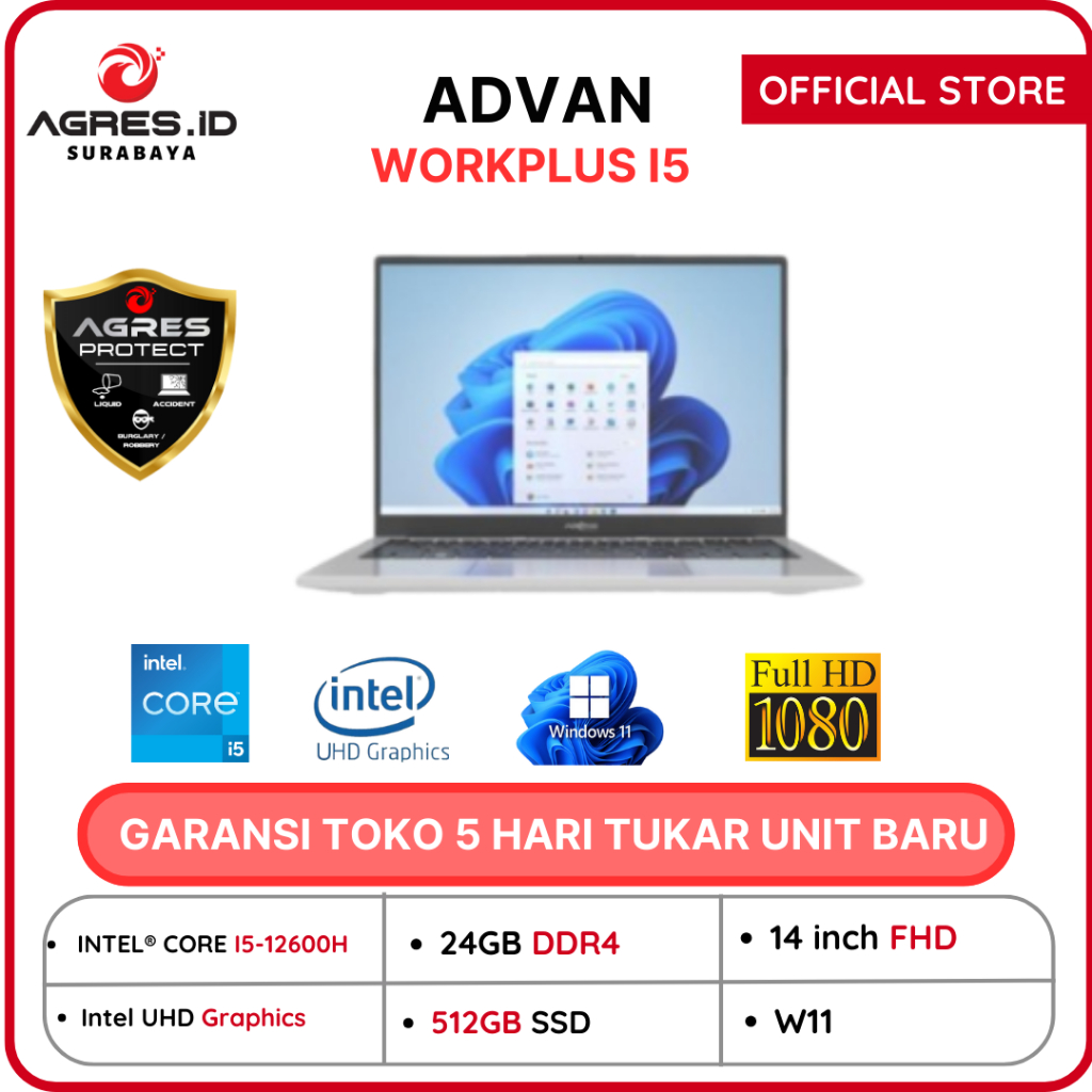 Jual Laptop Advan Workplus I5 12600H 24GB 512GB Win 11 14.0 WUXGA ...