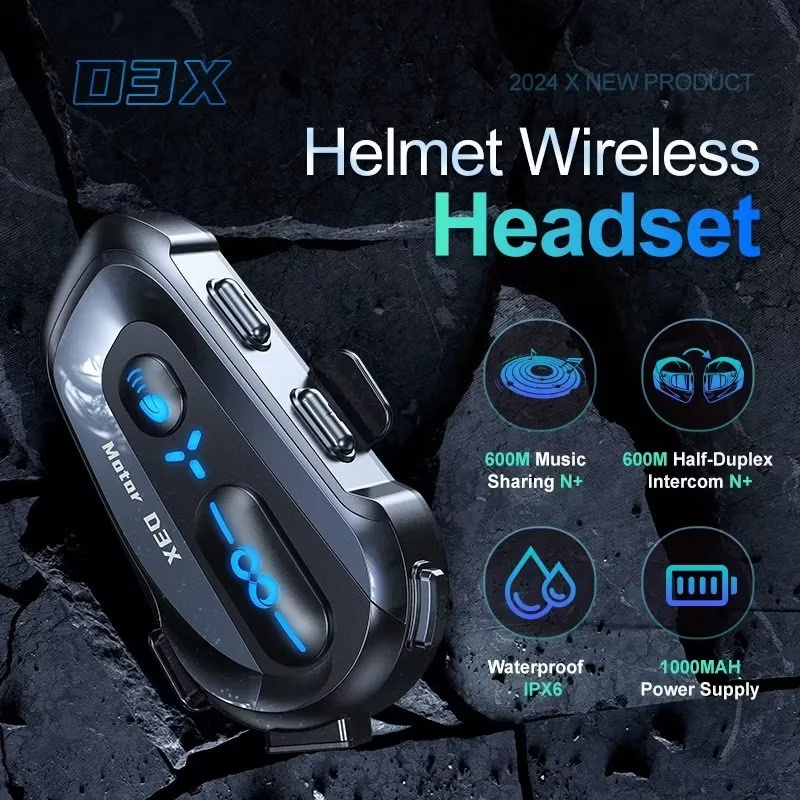 Jual Intercom D3X Headset Bluetooth Helm Waterproof IPX56 ( Tahan Air ) Baterai 1000mAh Bisa ...