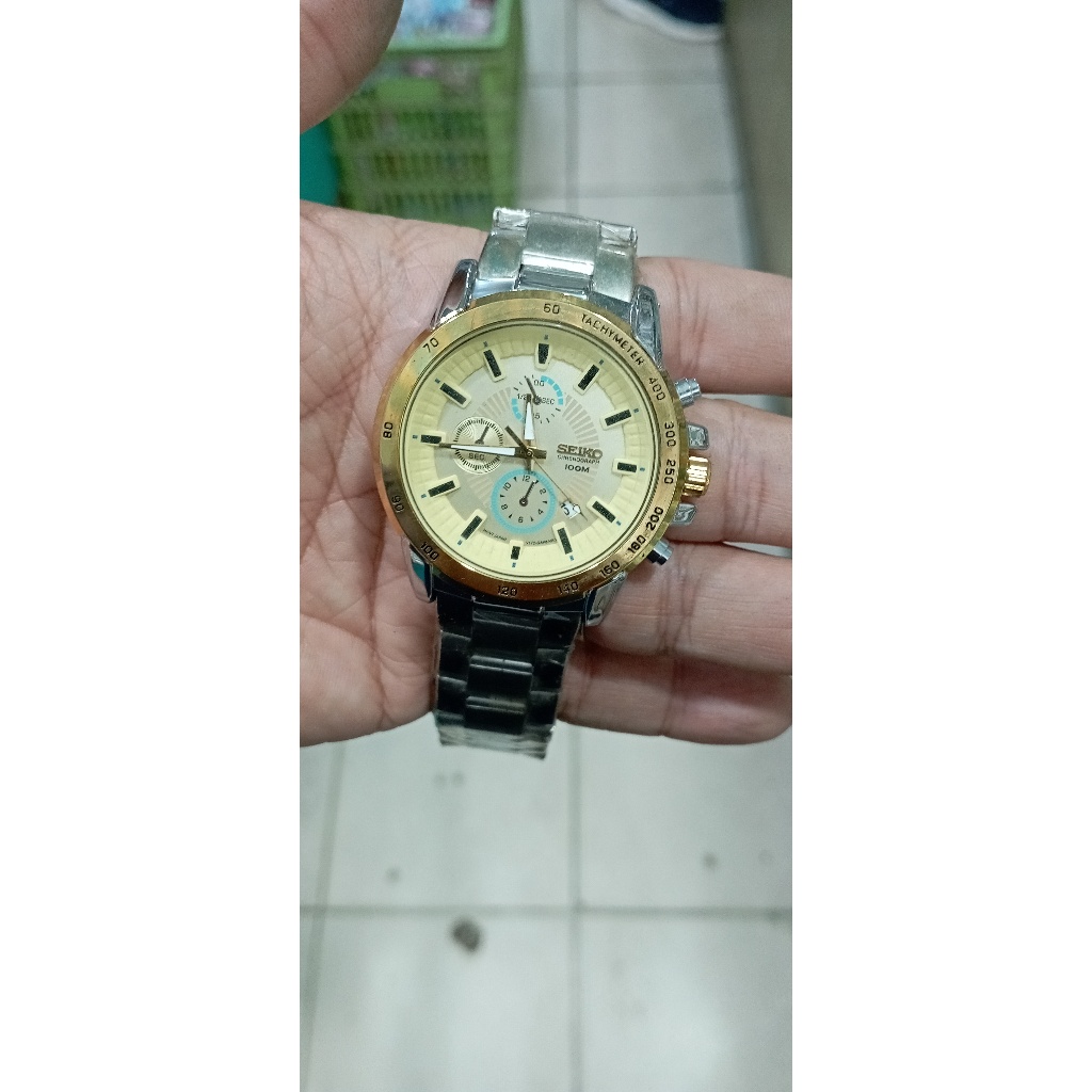 Jual jam tangan pria quartz seiko stenlis steel tahan air gold silver ...